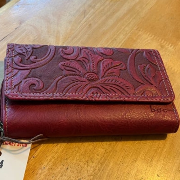 b.o.c. | Bags | Boc Born Concepts Burgundy Tooled Leather Wallet Nwt ...